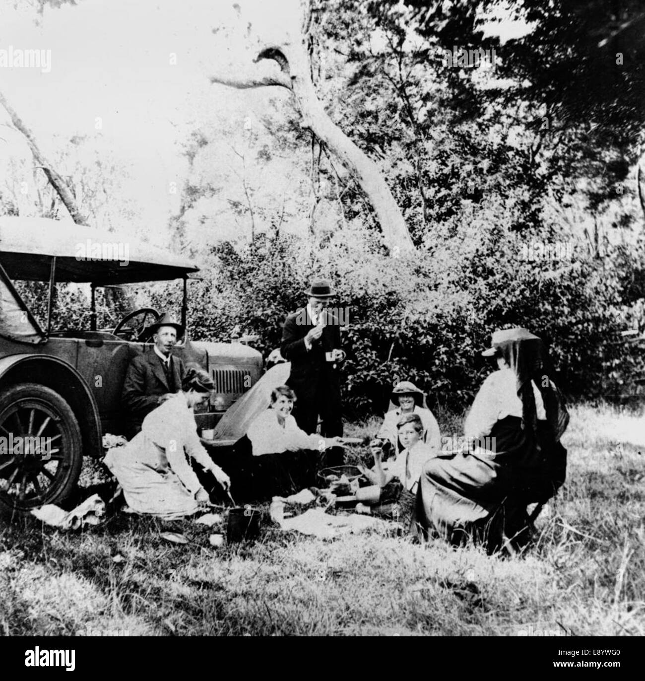 A photograph of an afternoon tea at Capalaba Creek in 1918. The image ...