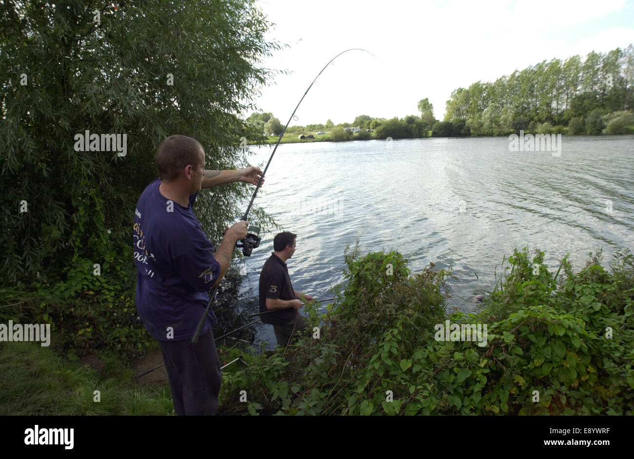 Men carp fishing on lake in Gloucestershire England UK Stock Photo - Alamy
