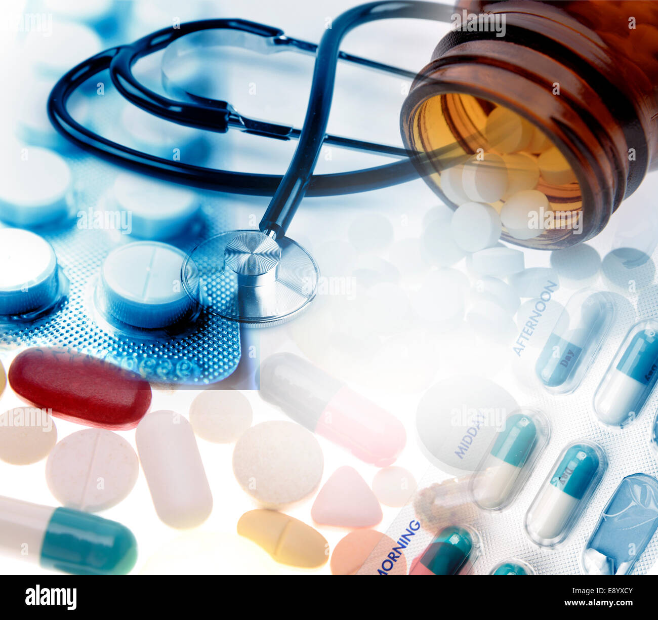 Stethoscope and assorted pills Stock Photo - Alamy