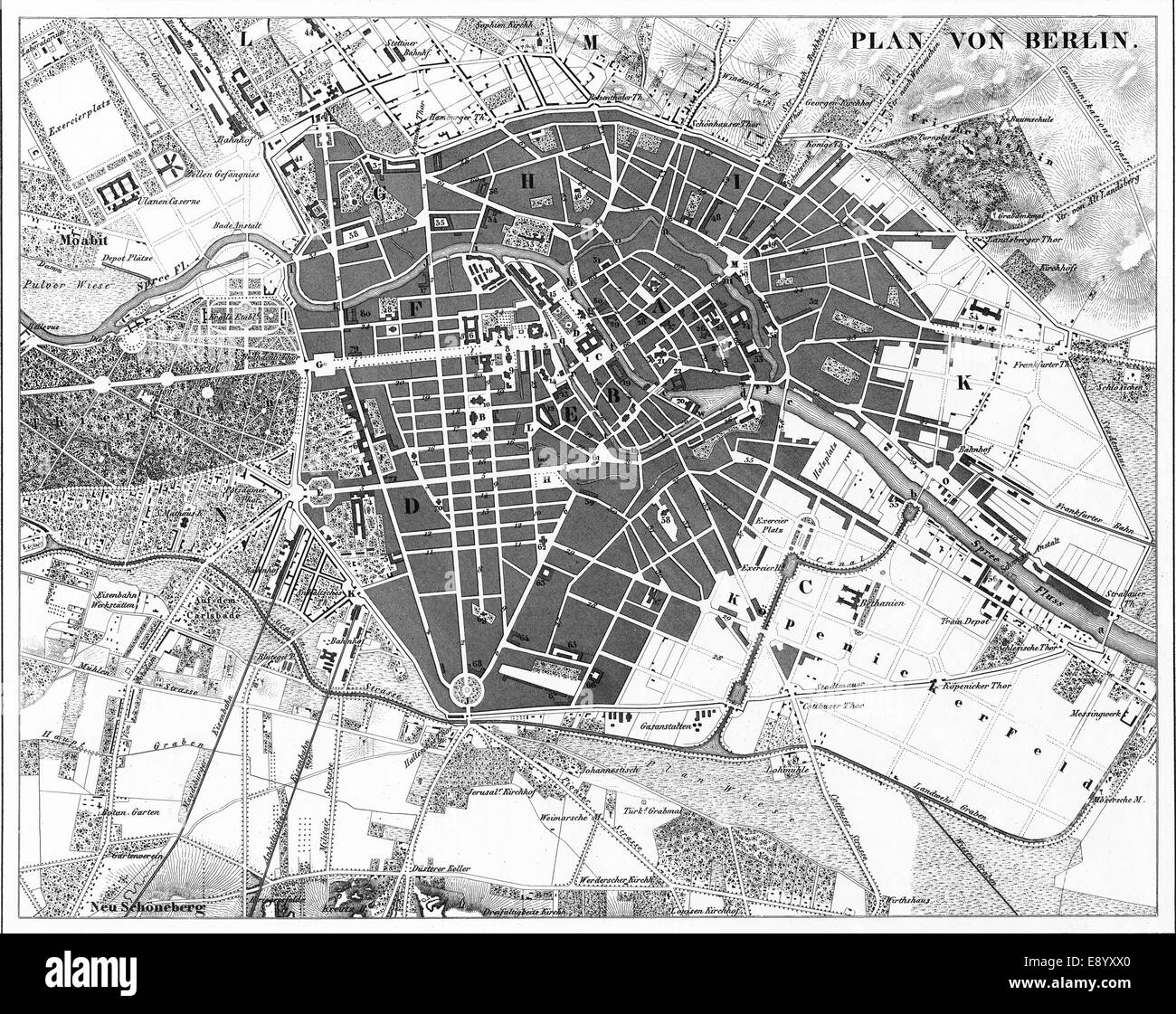 Engraved illustrations of the Map of Berlin, Germany from Iconographic ...