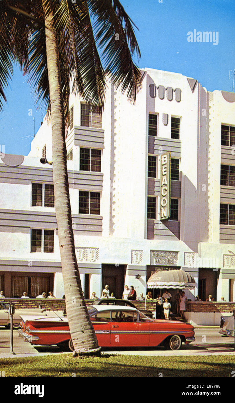 A photograph of the Beacon Hotel in Miami Beach, showcasing its iconic ...