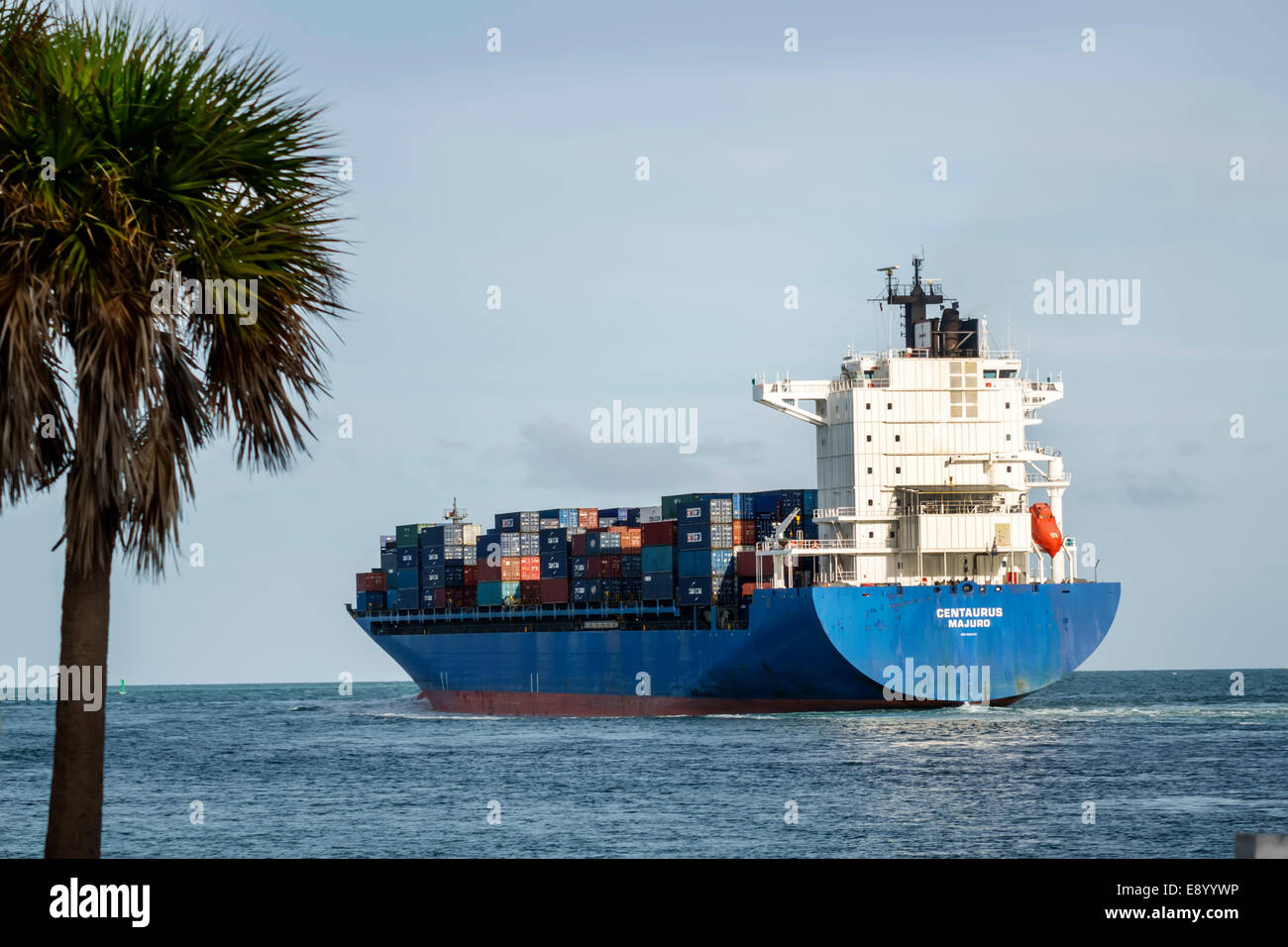 Miami Beach Florida,Atlantic Ocean,cargo container ship,departing,Port ...