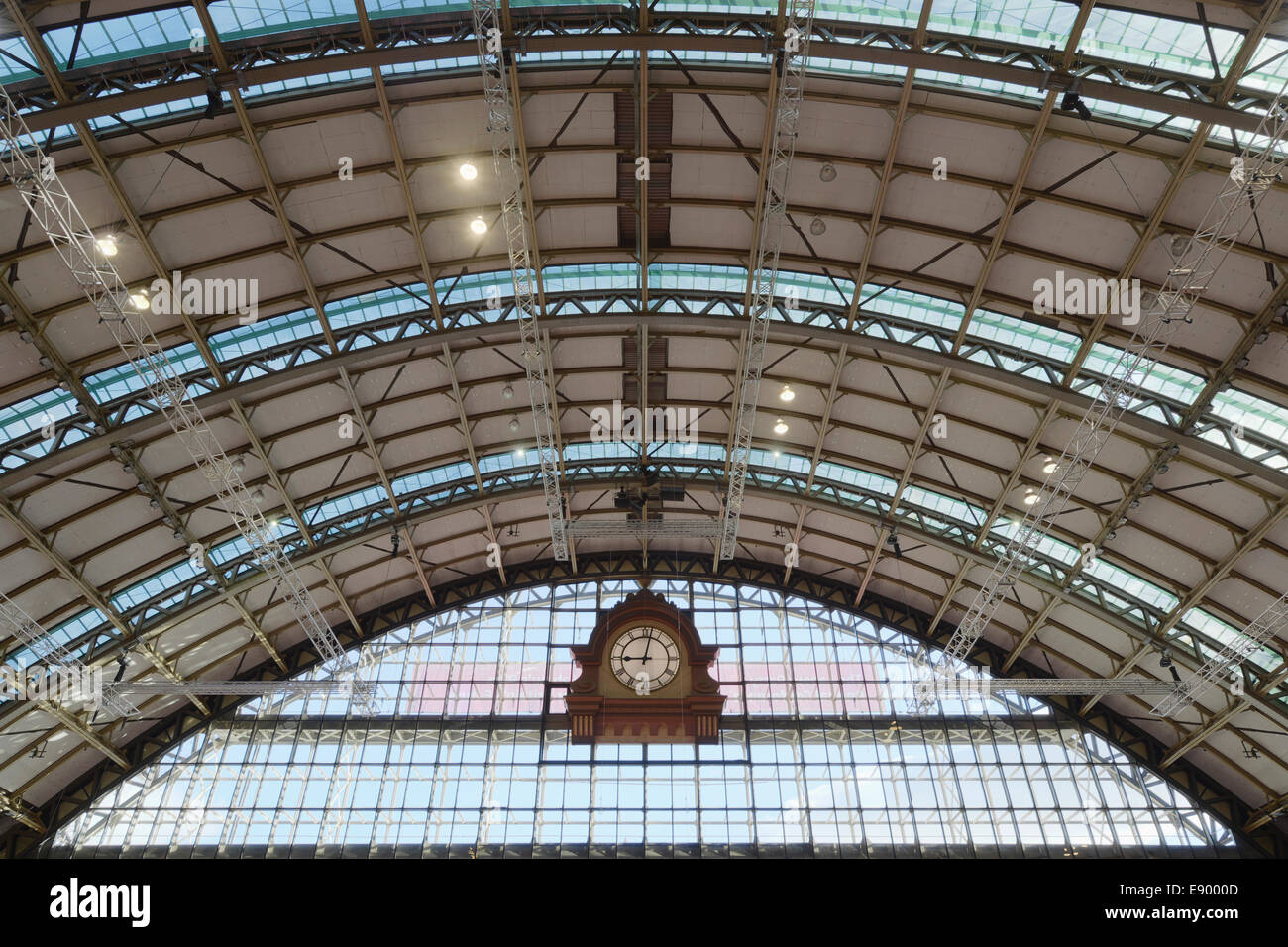 An internal shot of the roof and clock of the Manchester Central ...