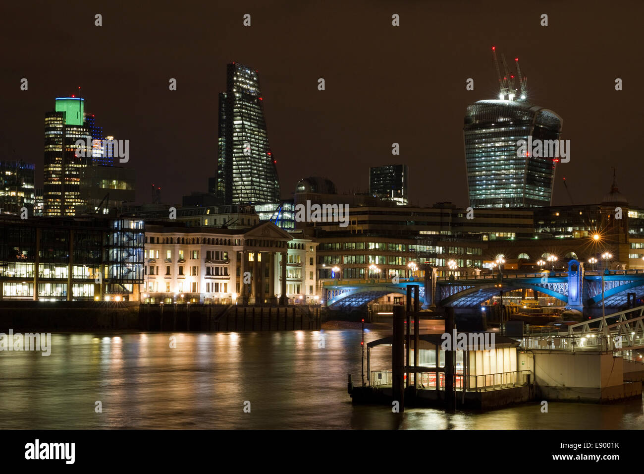 City of London at night as seen from Bankside, London, England Stock ...