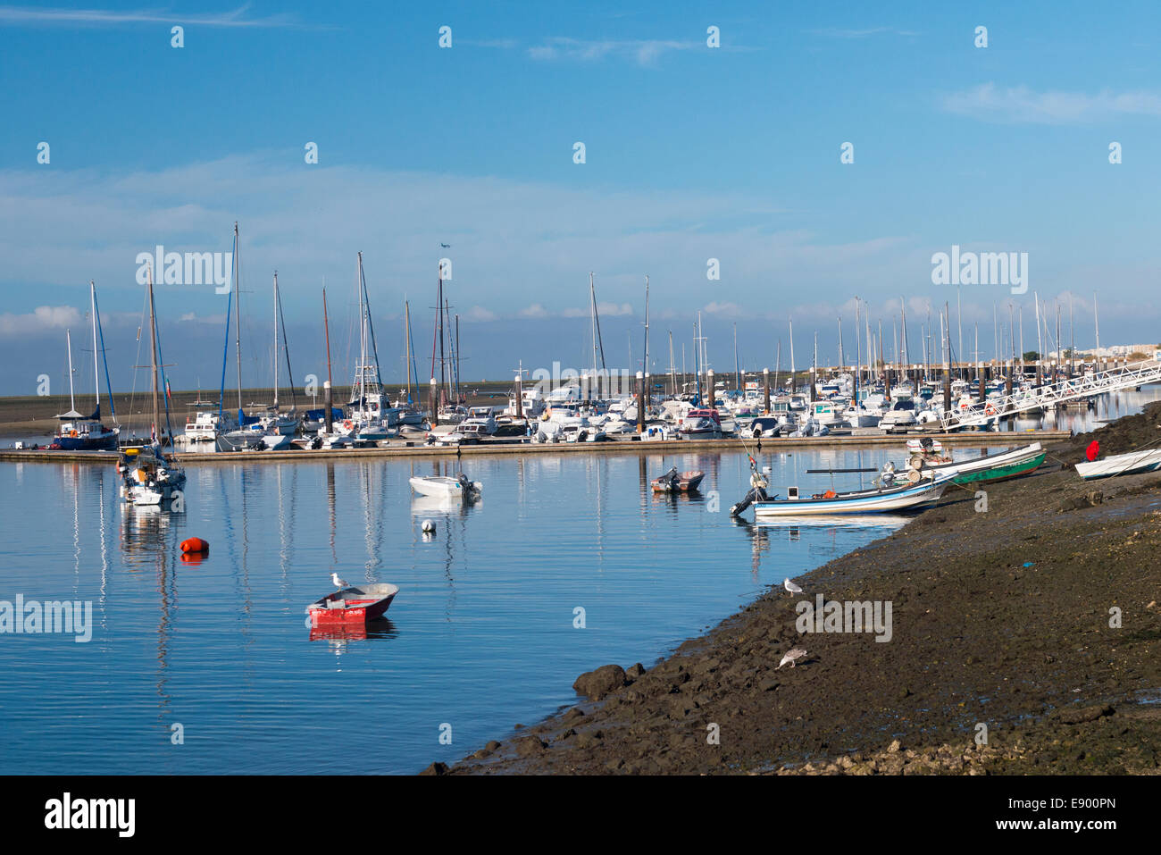 Portugal Olhao Algarve port market town marina blue sky sea reflection ...