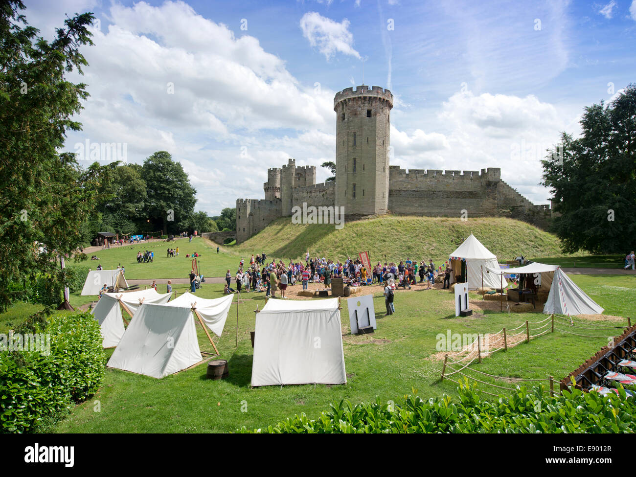 General view of Warwick Castle with school holiday activities UK Stock ...