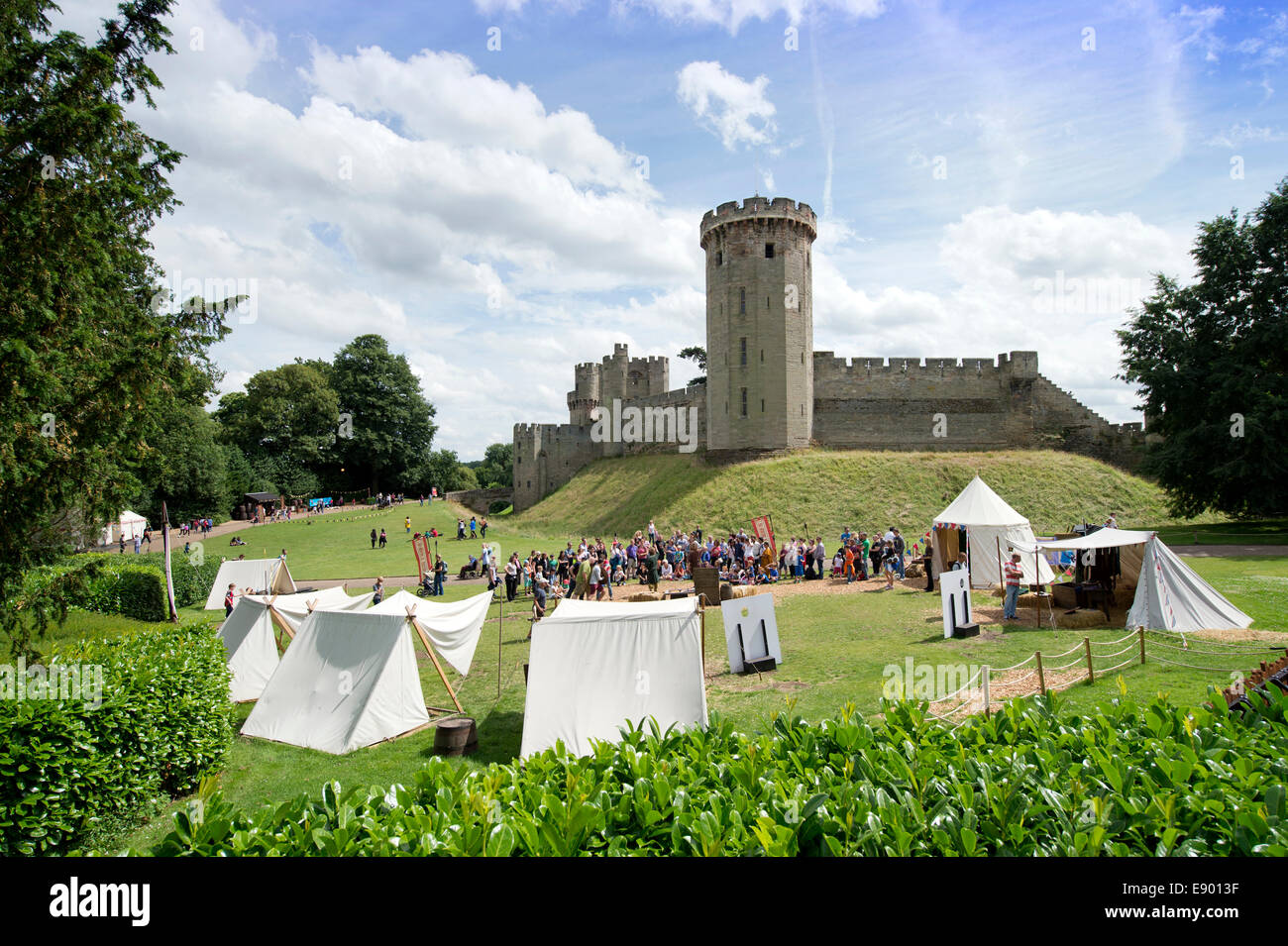 General view of Warwick Castle with school holiday activities UK Stock ...