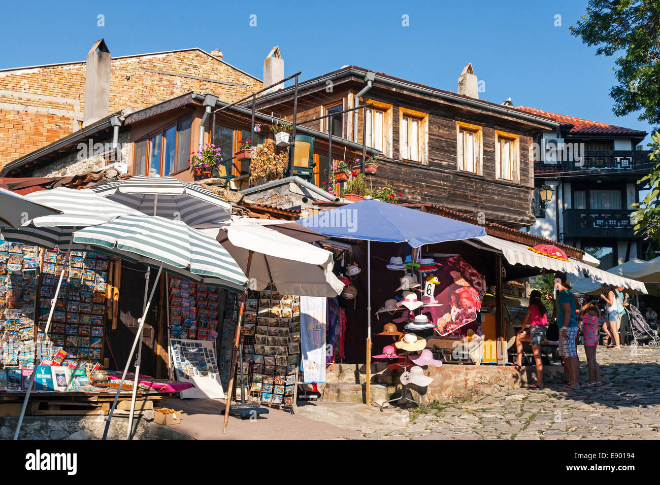 NESSEBAR, BULGARIA - JULY 21, 2014: Small souvenir shops in old ...