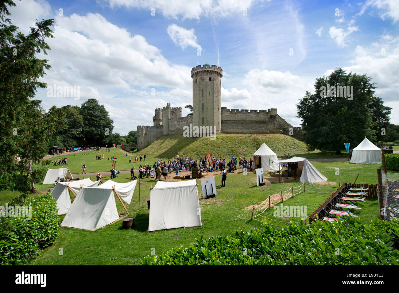 General view of Warwick Castle with school holiday activities UK Stock ...