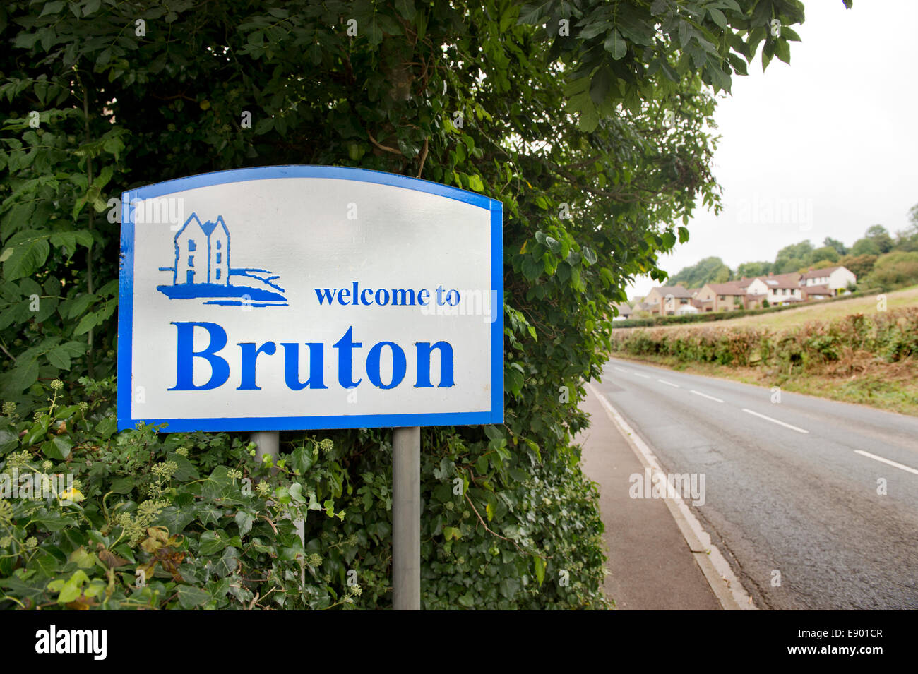 Road sign on approach to Somerset village of Bruton UK Stock Photo - Alamy