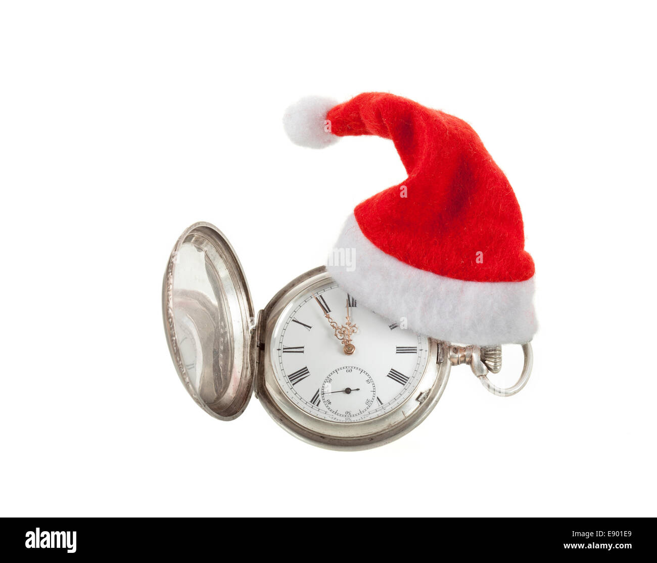 Old fashioned pocket watch with santa hat Stock Photo - Alamy