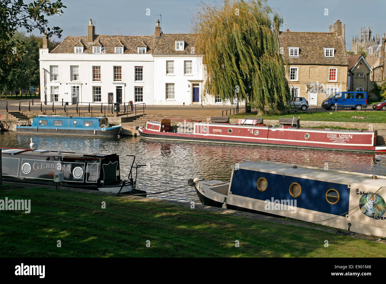 River Ouse narrow boats quayside Ely Cambridgeshire England UK Stock ...