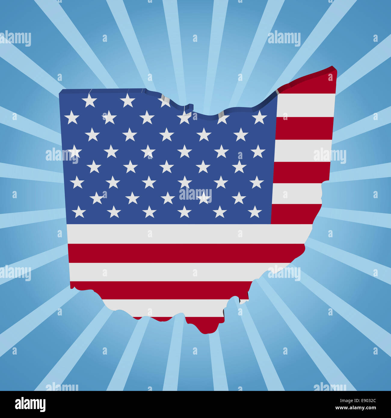 Ohio map flag on blue sunburst illustration Stock Photo - Alamy