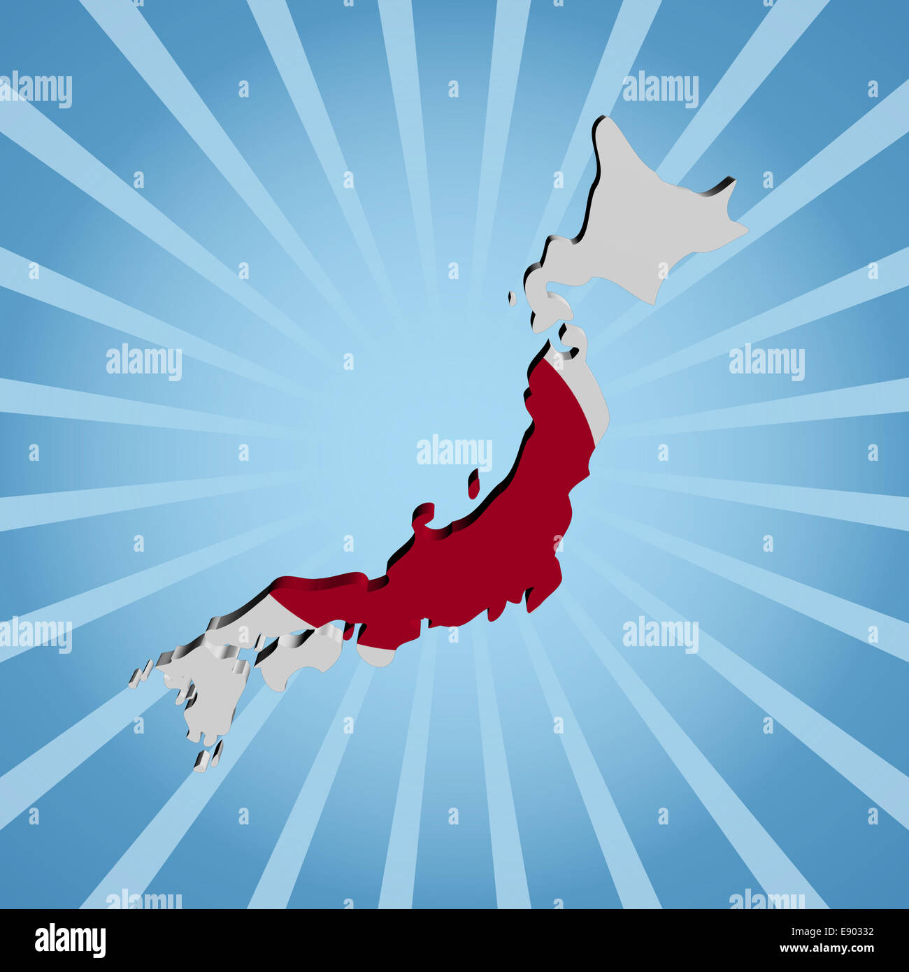 Japan map flag on blue sunburst illustration Stock Photo - Alamy
