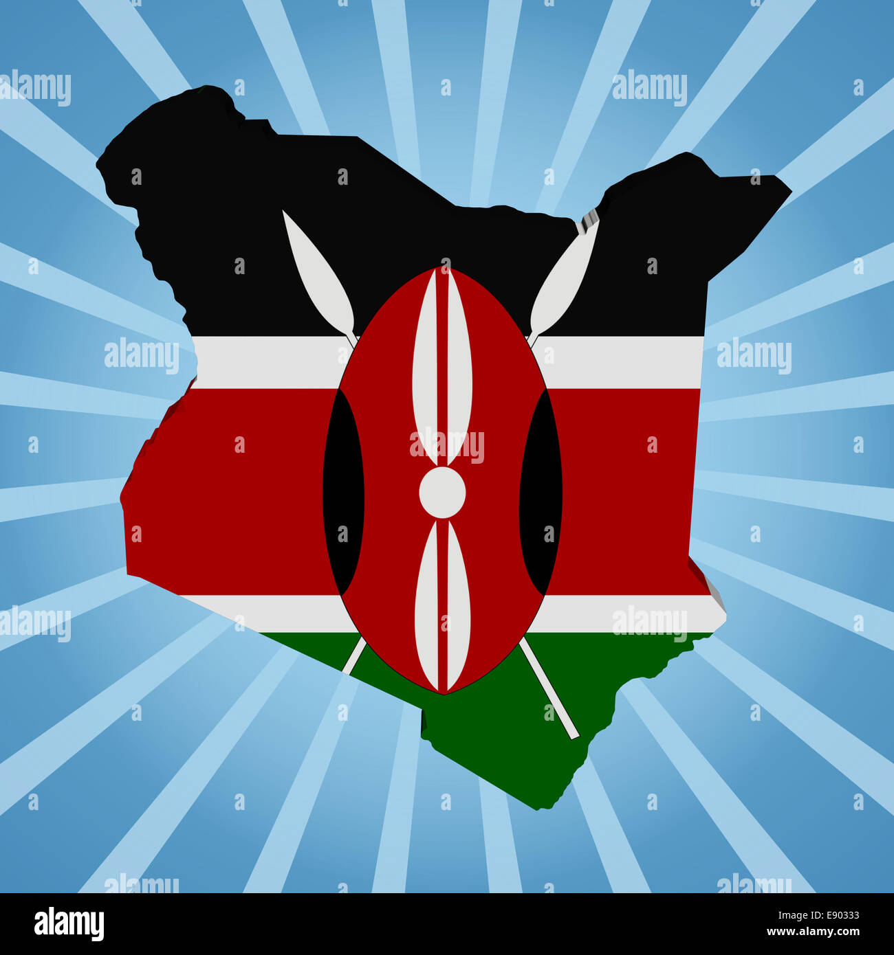 Kenya map flag on blue sunburst illustration Stock Photo - Alamy