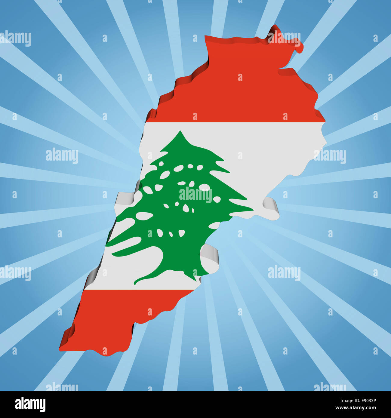 Lebanon map flag on blue sunburst illustration Stock Photo - Alamy