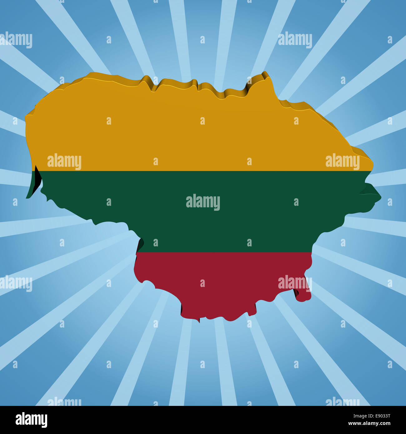Lithuania map flag on blue sunburst illustration Stock Photo - Alamy