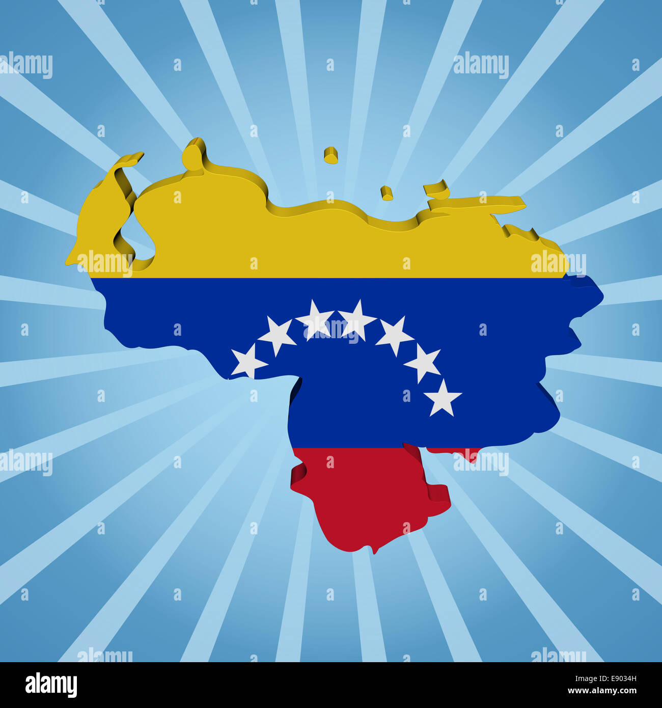 Venezuela map flag on blue sunburst illustration Stock Photo - Alamy