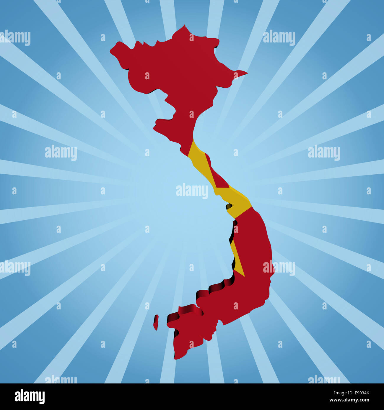 Vietnam map flag on blue sunburst illustration Stock Photo - Alamy