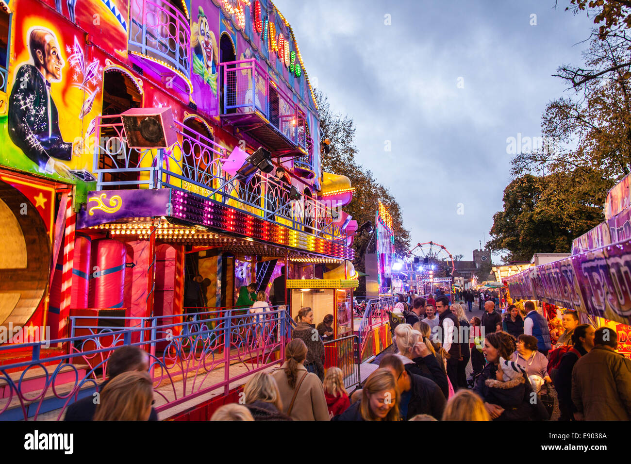 Traditional October Michaelmas fair on Broad street in the market town ...