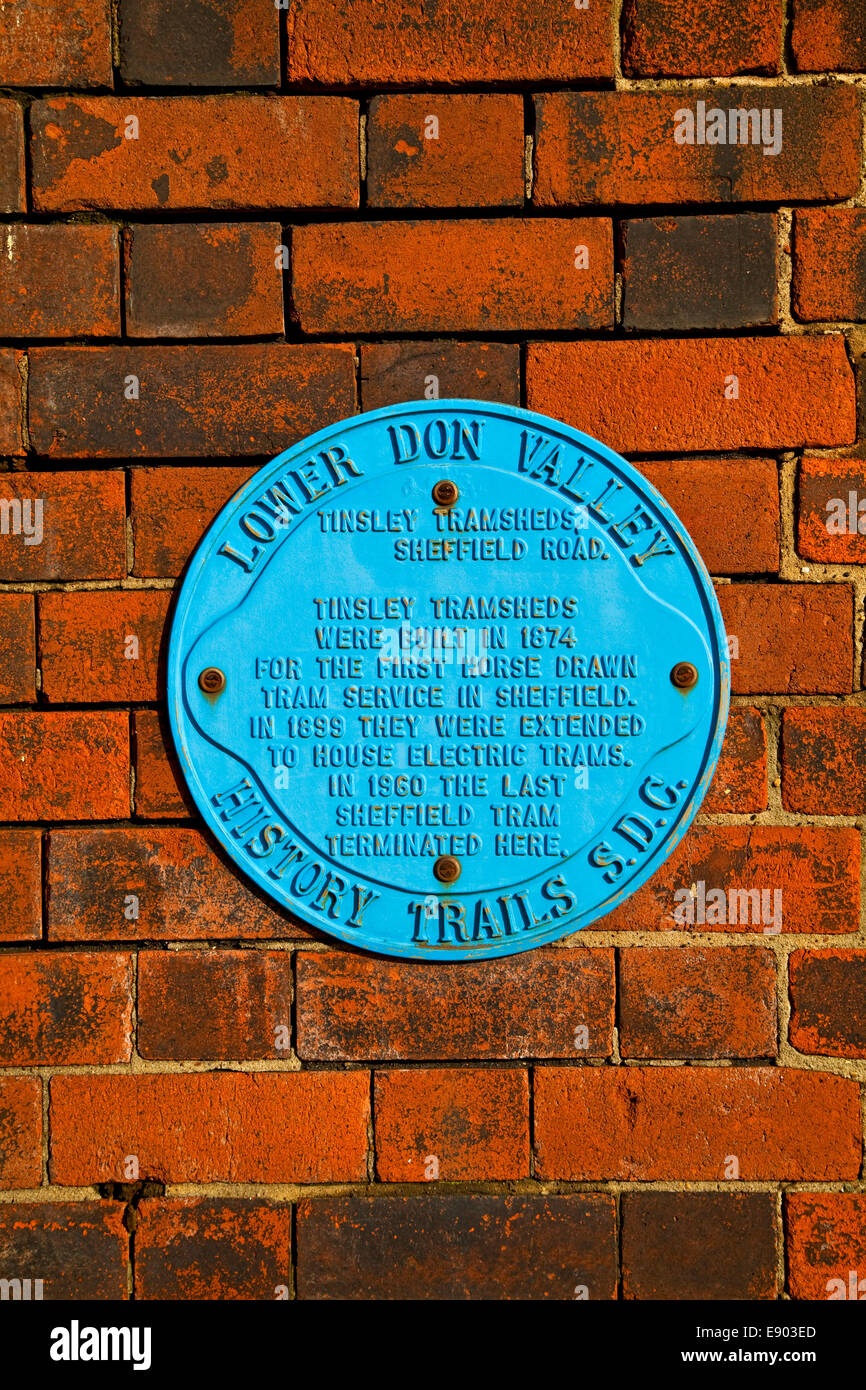 A blue plaque with information of the Lower Don Valley History Trail ...