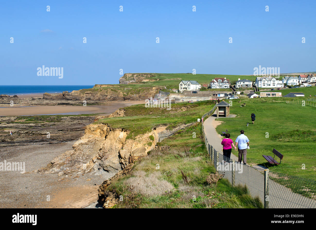 Looking towards Crooklets beach in Bude, Cornwall, UK Stock Photo - Alamy
