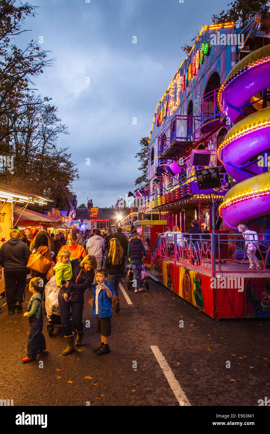 Traditional October Michaelmas fair on Broad street in the market town ...