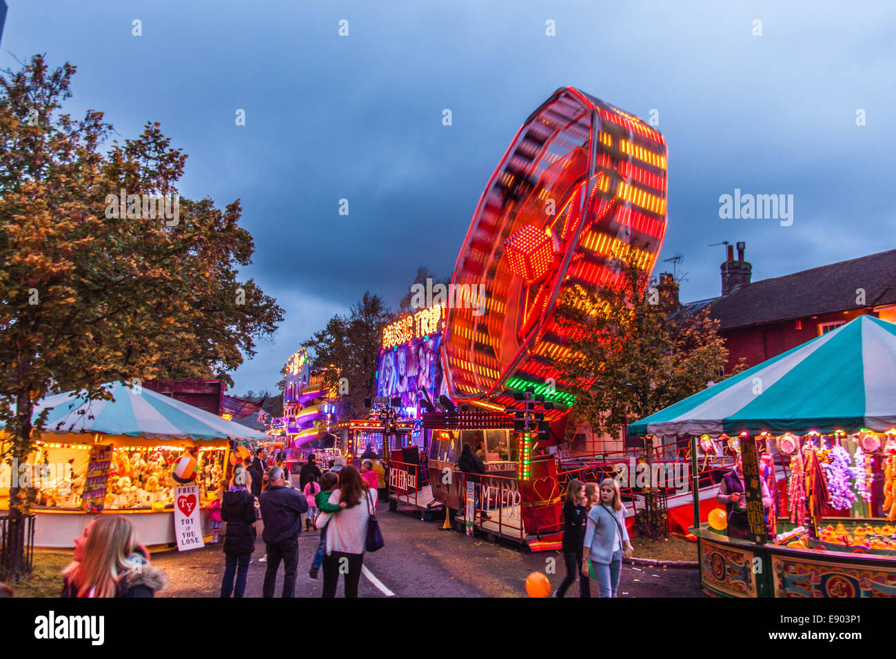 Traditional October Michaelmas fair on Broad street in the market town ...
