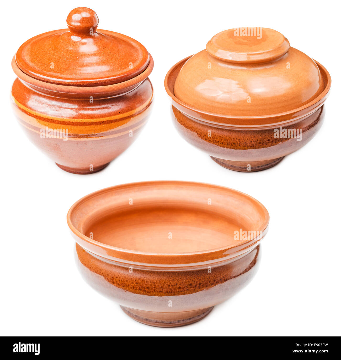 Set of clay pots isolated on white background Stock Photo - Alamy