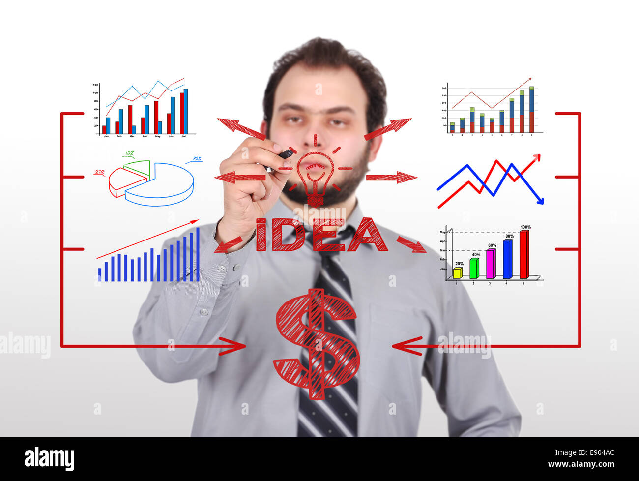 businessman drawing business scheme on a white background Stock Photo ...