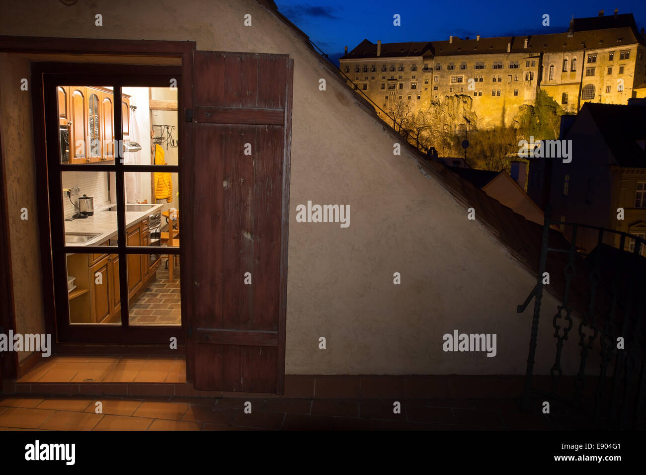 castle view from the porch in the attic Stock Photo - Alamy