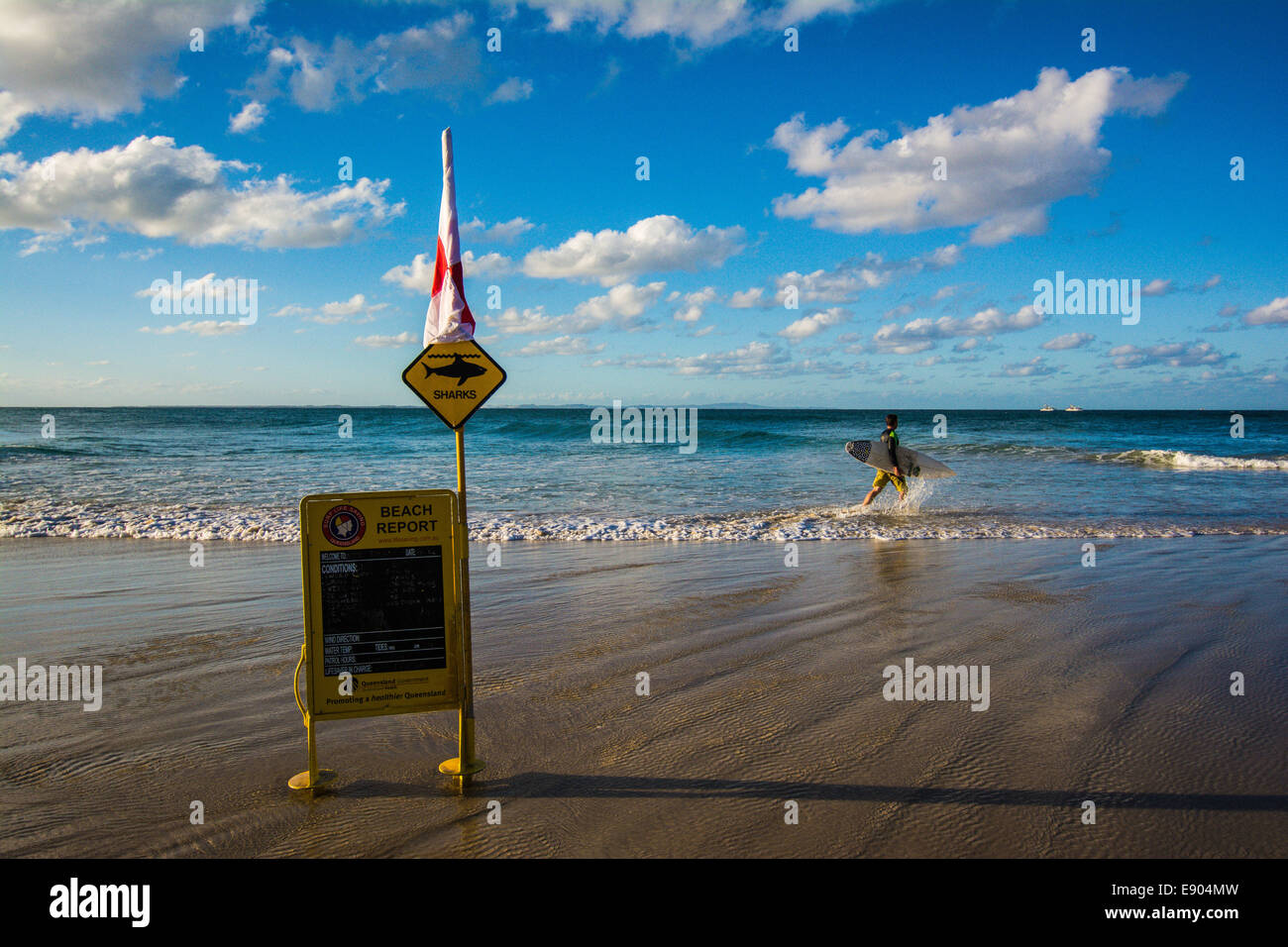 Sharks Warning sign, Adder Rock, North Stradbroke Island, Queensland ...