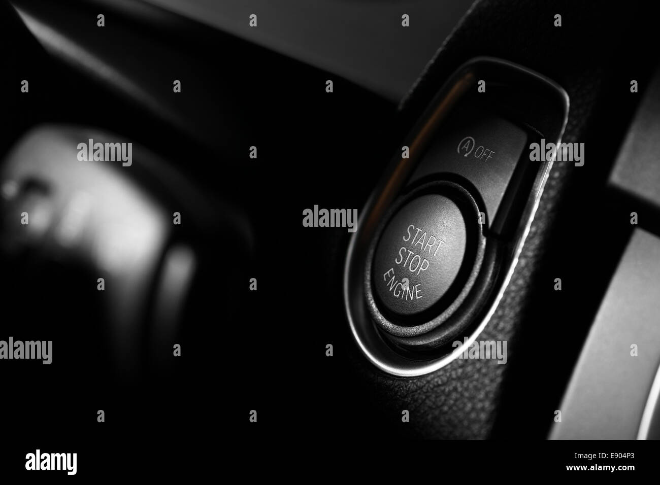 Detail on a black start button in a car Stock Photo - Alamy