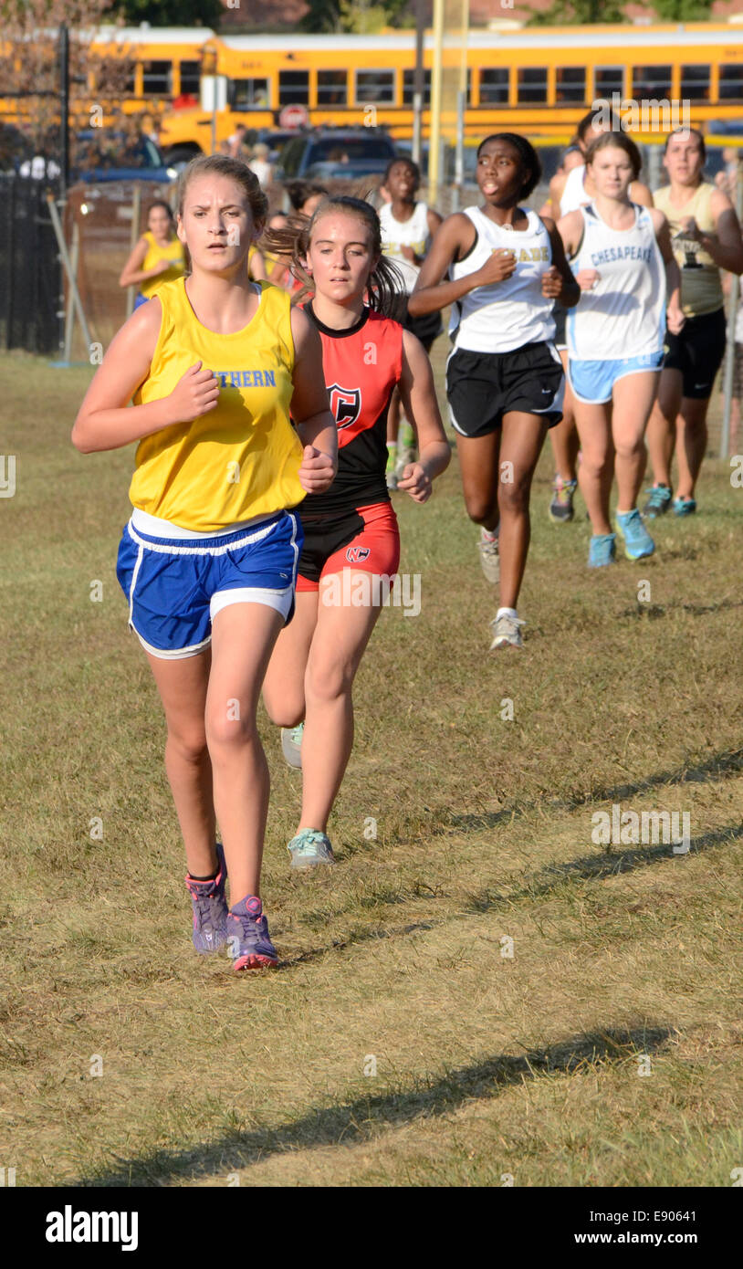 Girls running in a cross country race Stock Photo - Alamy