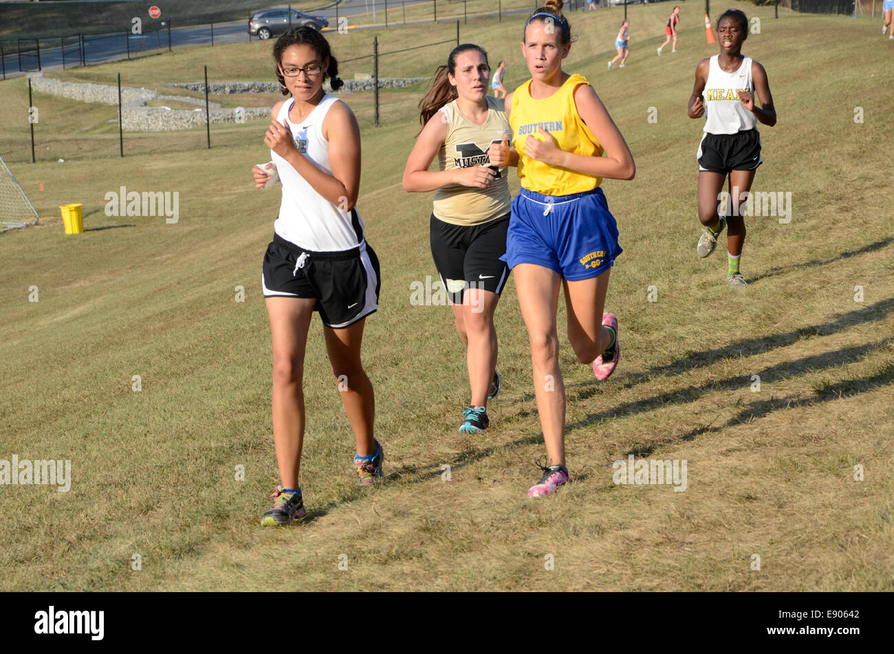 Girls running in a cross country race Stock Photo - Alamy
