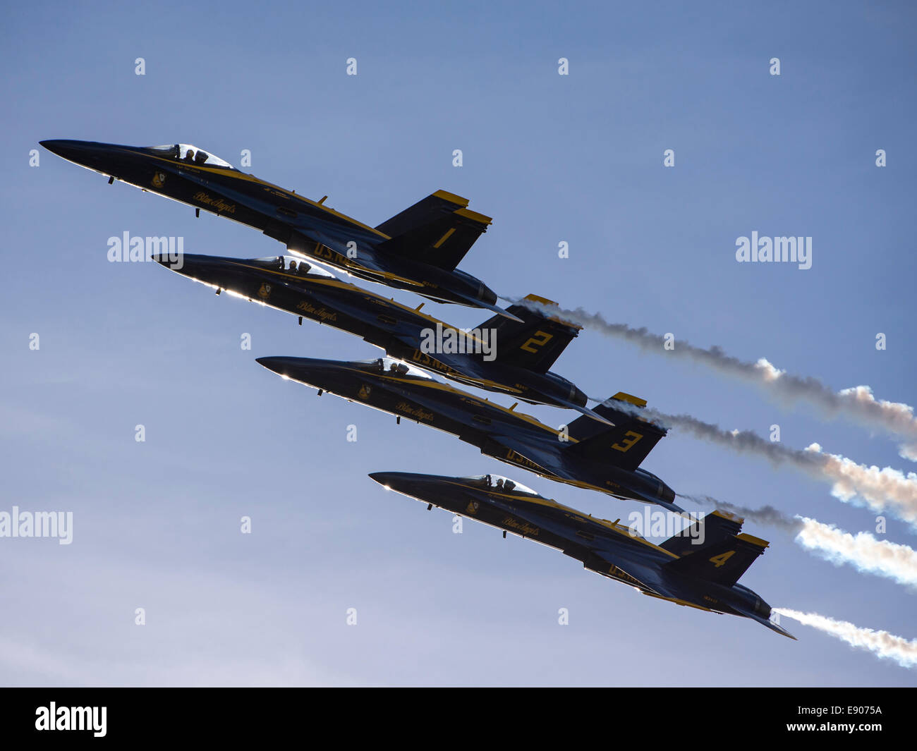 U.S. Navy F/A-18 Hornet aircraft assigned to the Blue Angels perform ...
