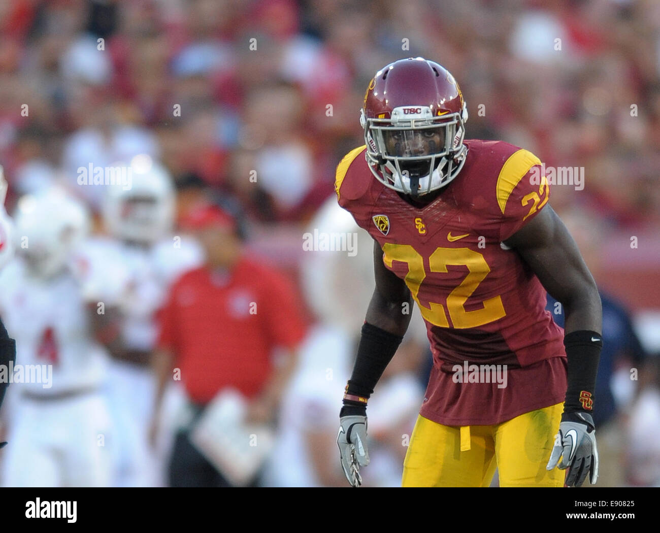 August 30, 2014, Los Angeles, CA.USC Trojans safety (22) Leon McQuay ...