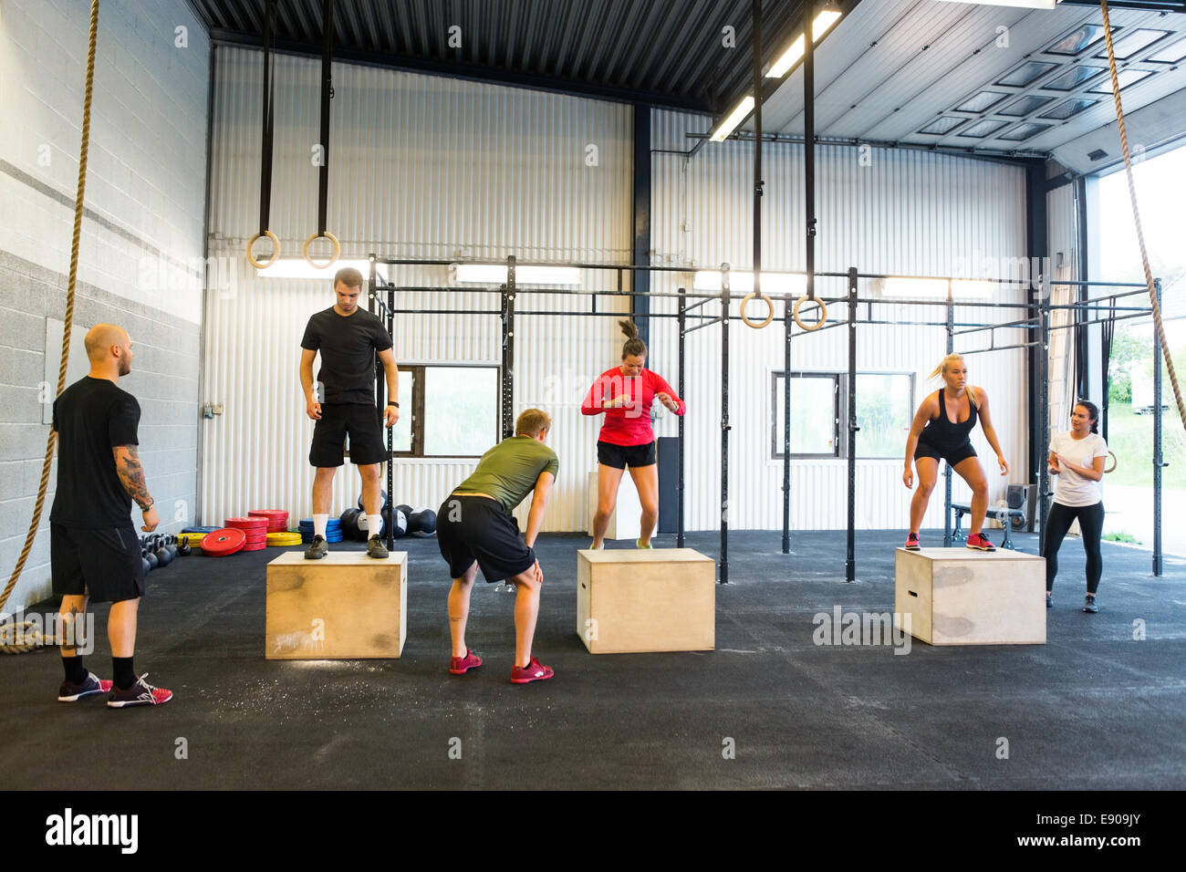 Young Athlete Box Jumping At Gym Stock Photo - Alamy