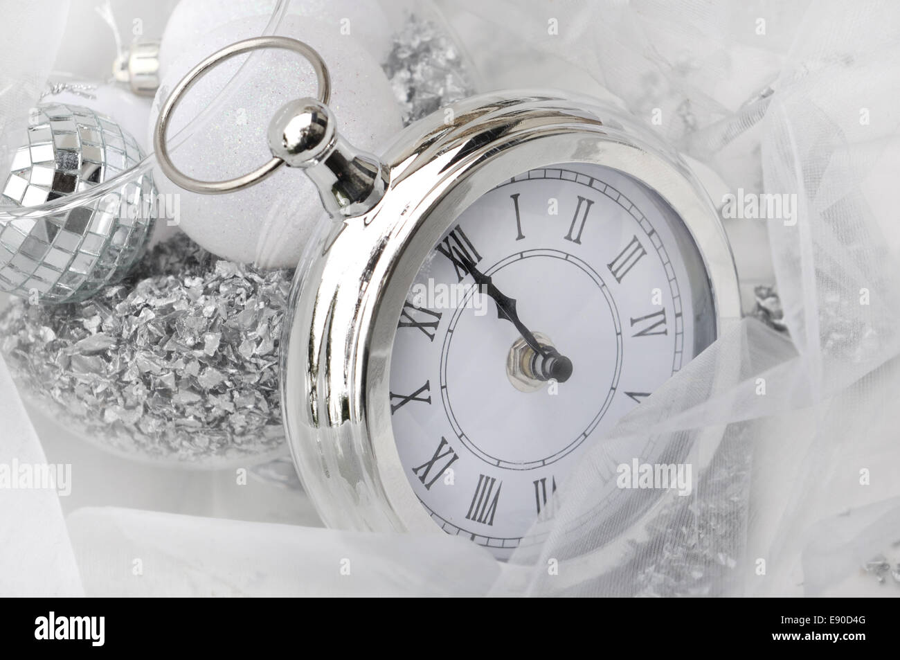 silver clock retro style overlooking midnight Stock Photo - Alamy