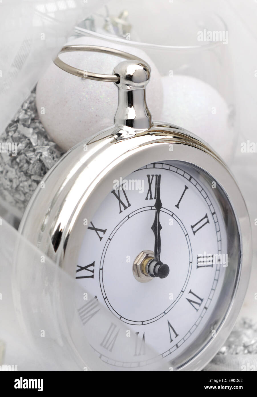 silver clock retro style overlooking midnight Stock Photo - Alamy