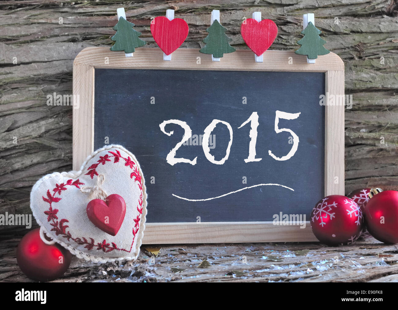 Slate for New year as wishes in a rustic Christmas decoration Stock ...