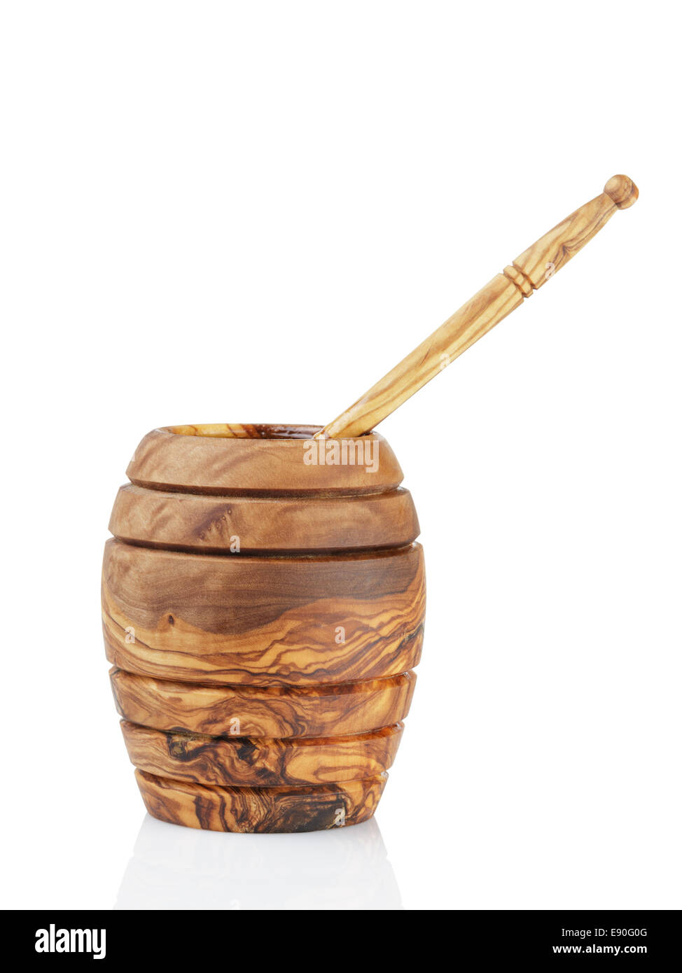 wooden honey pot with dipper, isolated on white background Stock Photo ...