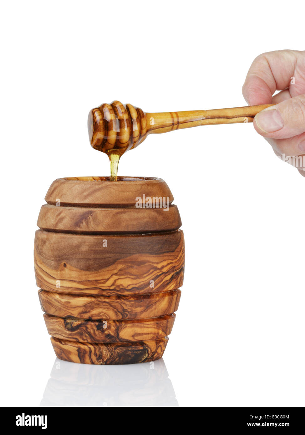 wooden honey pot with dipper, isolated on white background Stock Photo ...