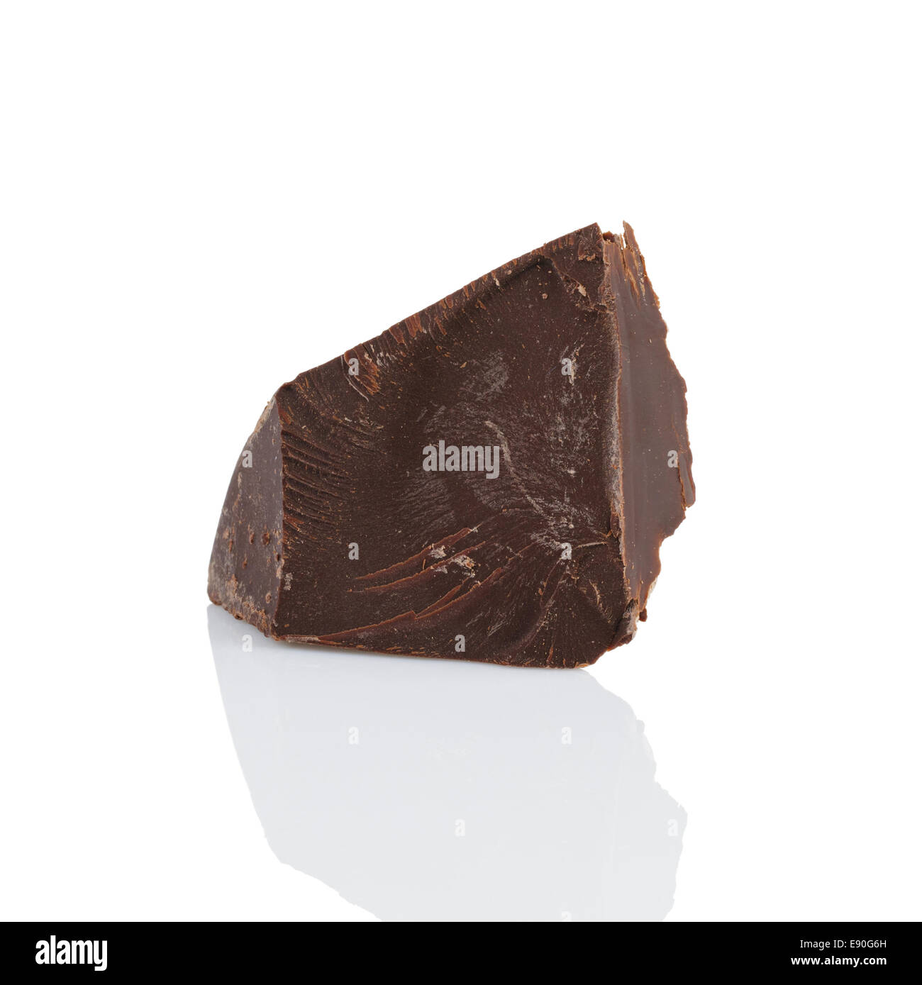 dark chocolate chunk, isolated on white background with reflection ...