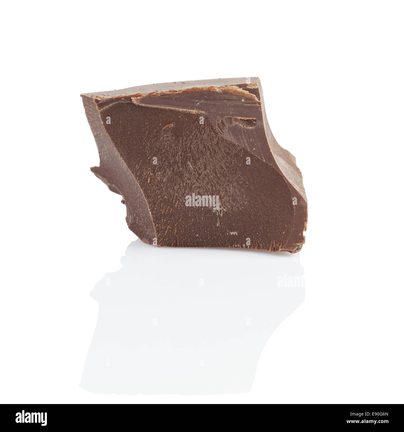 dark chocolate chunk, isolated on white background with reflection ...