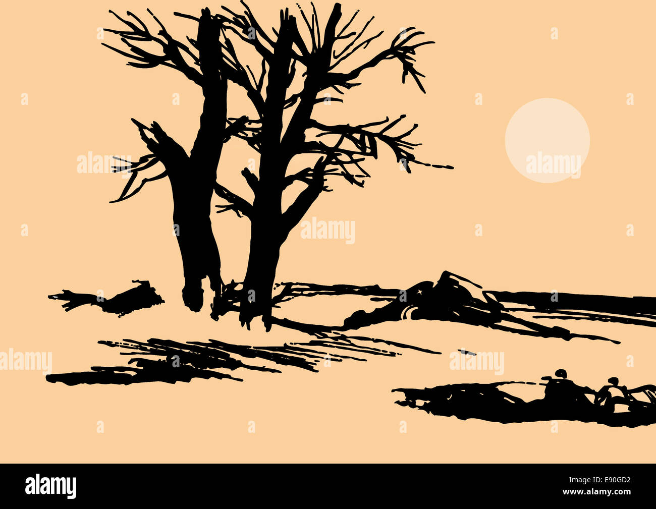 old tree on background sun Stock Photo - Alamy