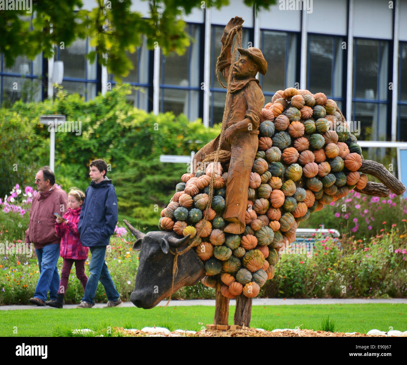 Erfurt, Germany. 16th Oct, 2014. A rodeo rider and a buffalo of the ...