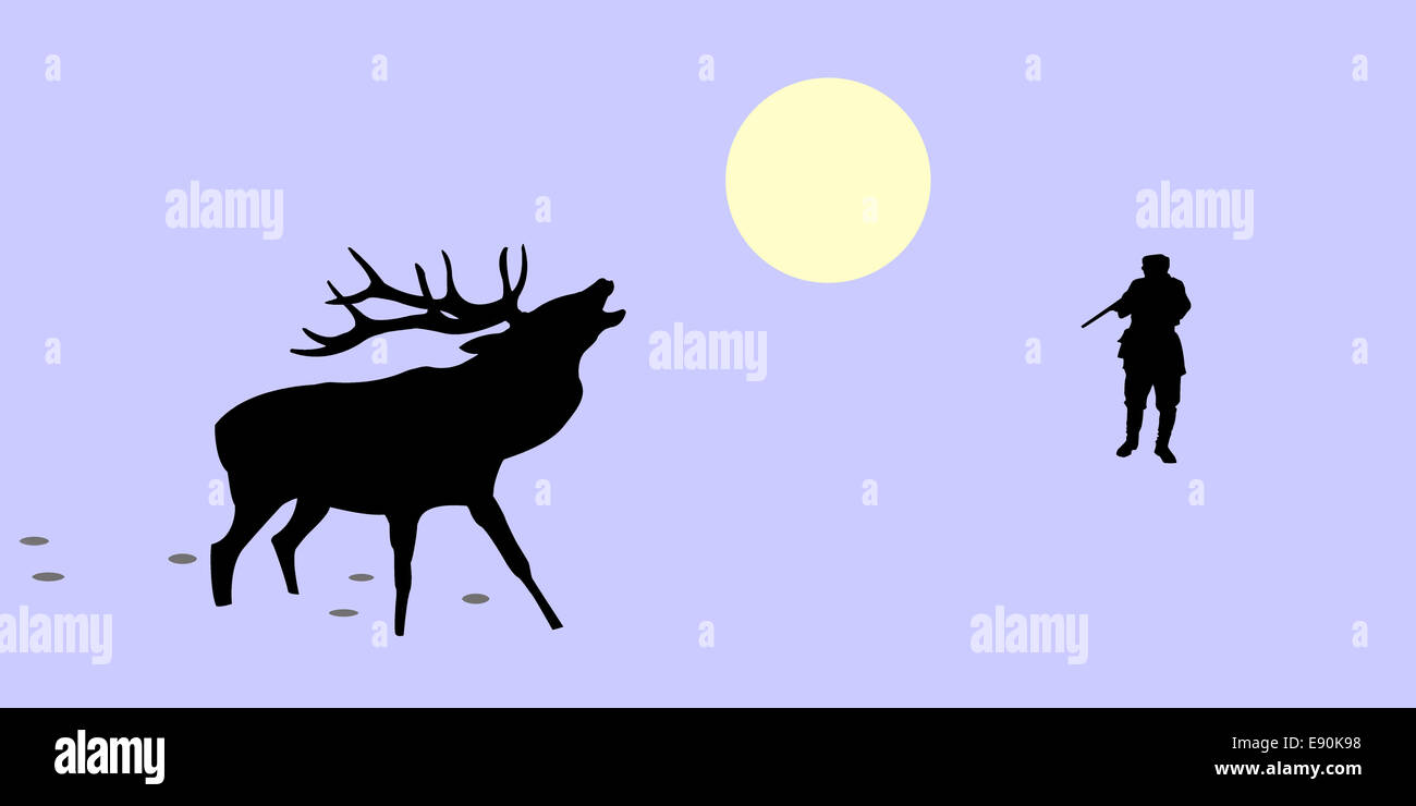 illustration of the huntsman and deer Stock Photo - Alamy