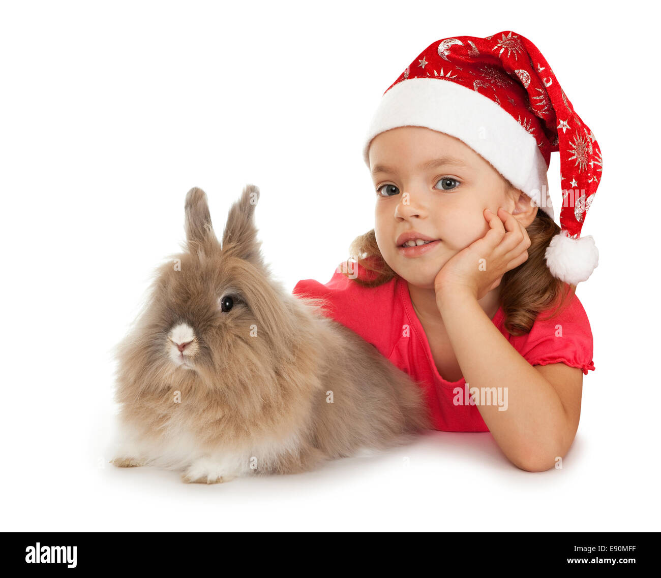 Child in the New Year hat with a rabbit Stock Photo - Alamy