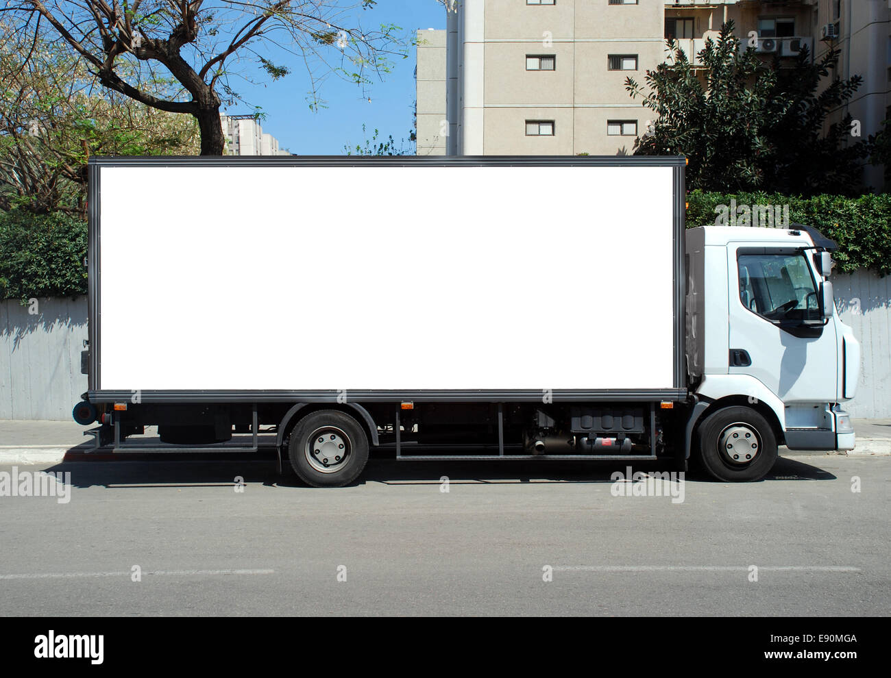 Blank white sign on a truck Stock Photo - Alamy